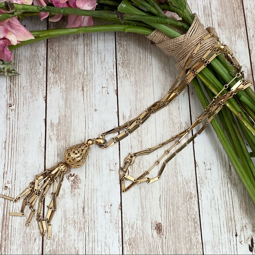 Vintage Kramer Gold-Tone Double Chain Lariat Tassel 2… - Gem